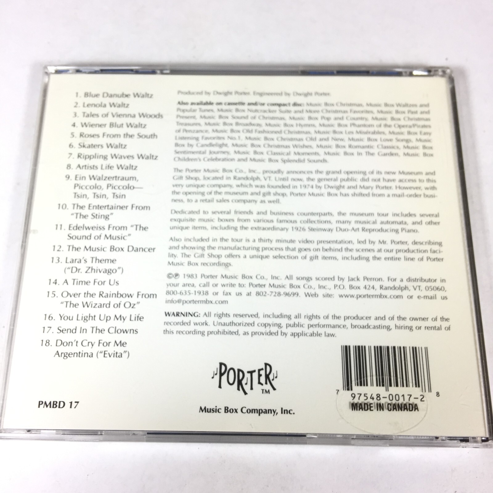 Porter Music Box Waltzes and Popular Tunes - AUDIO CD | eBay