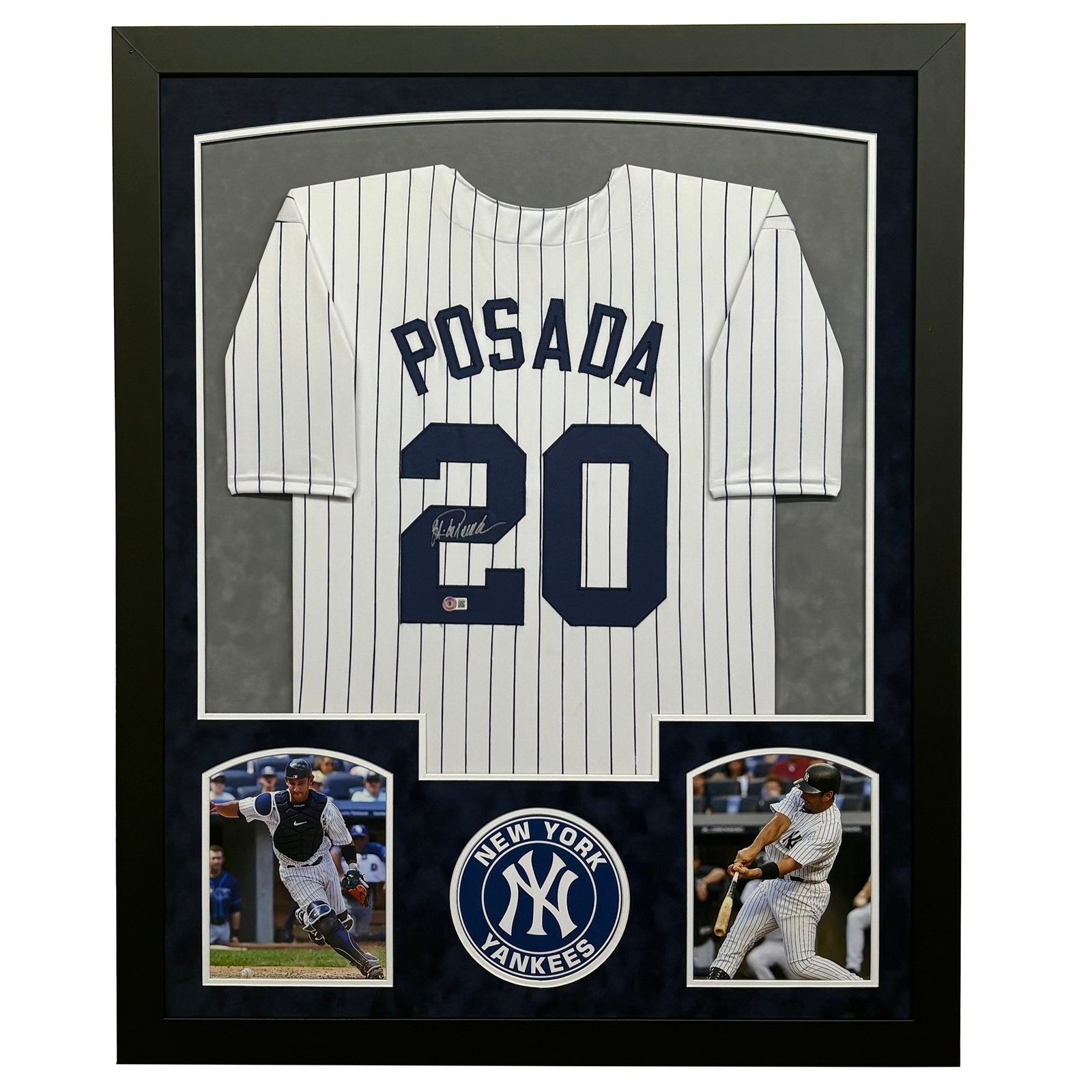 Jorge Posada Signed New York Pinstripe Custom Suede Matte Framed ...