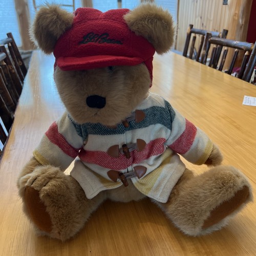 LL Bean Bear Striped Hudson Bay Trapper Coat Red Hat Teddy Camping ...