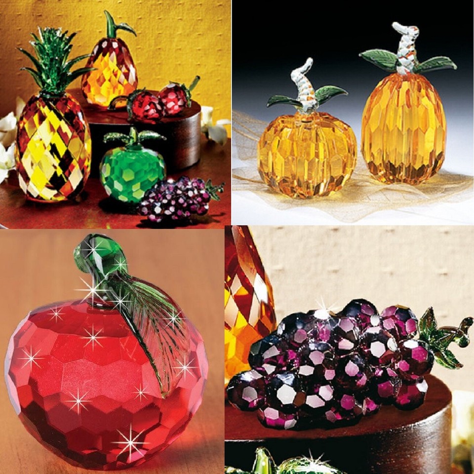 FACETED CRYSTAL GRAPES FIGURINE very Deluxe New In Box Great Gift 3" L ...