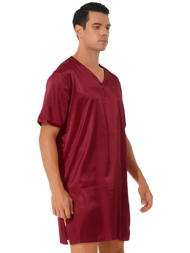 Men's Pajamas Robes Satin Nightwear V-Neck Lounge NightShirt Comfy ...