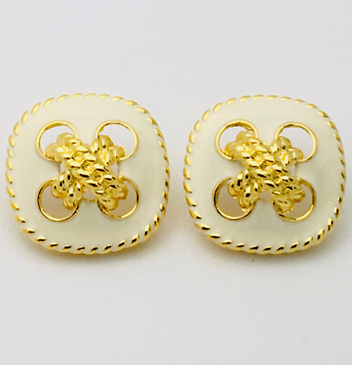 Signed M J Ent Vintage 1990s Gold Beige Enamel Button Pierced Earrings ...