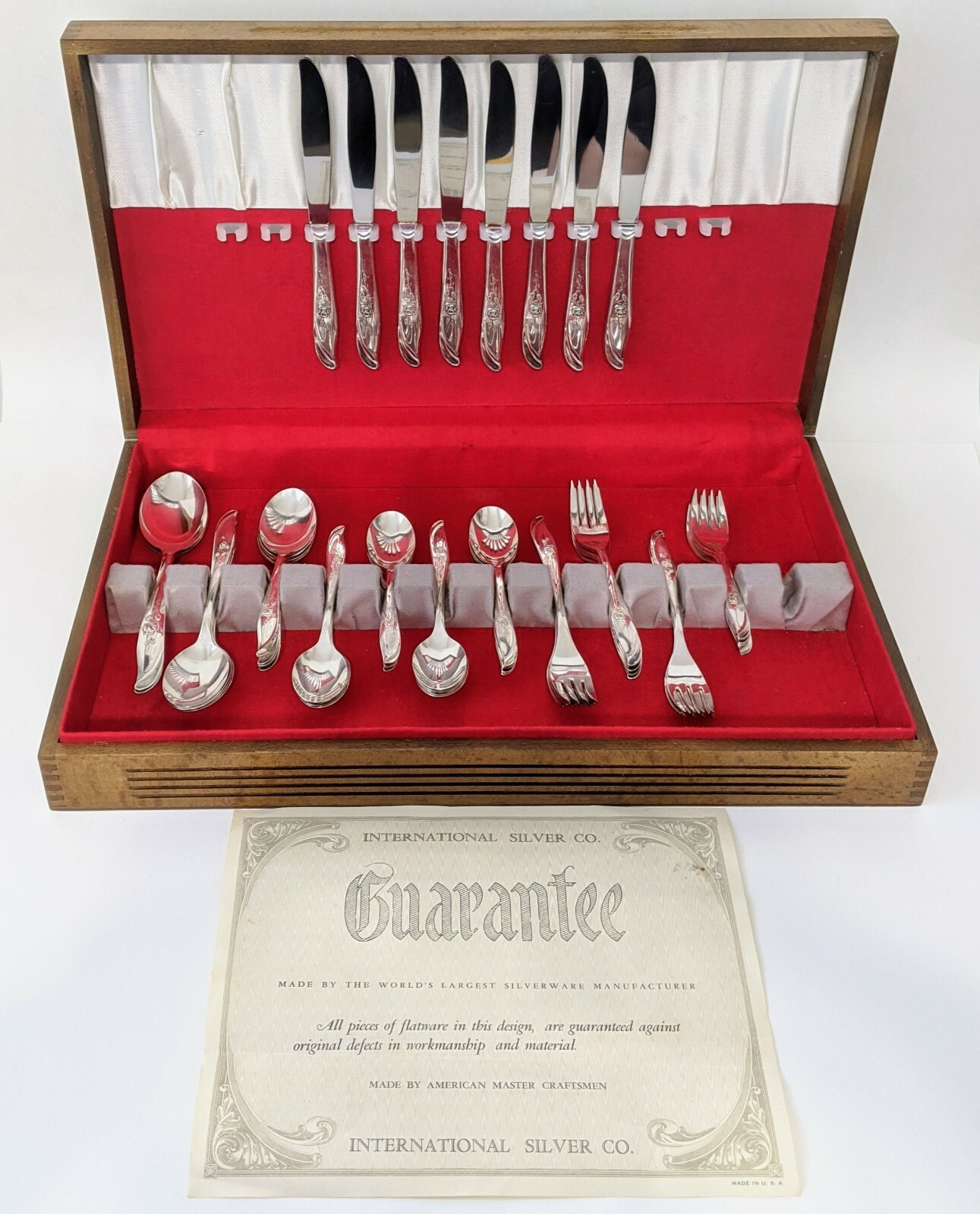 Vintage Supreme RANDOM ROSE Pattern Silverplate Silverware Wood Chest ...