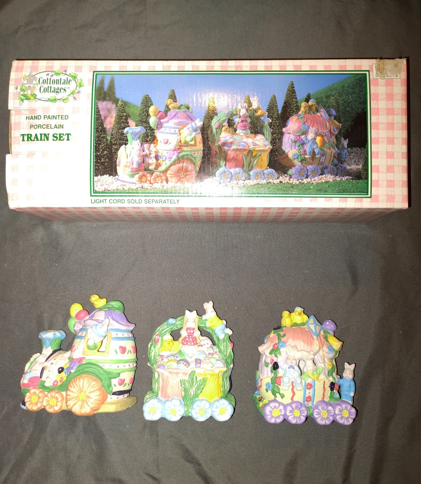 Easter Cottontale Cottages Hand Painted Porcelain 3 Piece Train Set ...