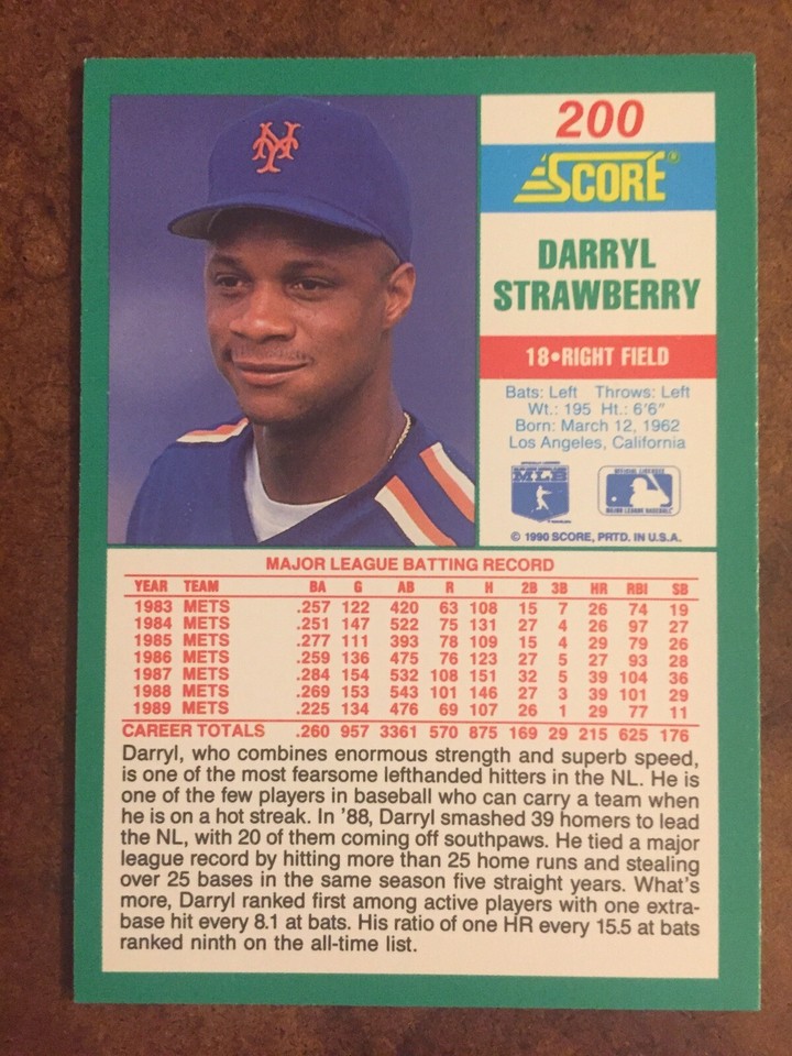 Darryl Strawberry 200 Score 1990 MLB Baseball Trading Card | eBay