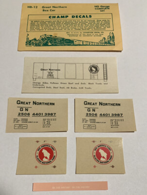 CHAMP HO SCALE DECAL - GREAT NORTHERN / GN GREEN & ORANGE BOX CAR - #HB ...