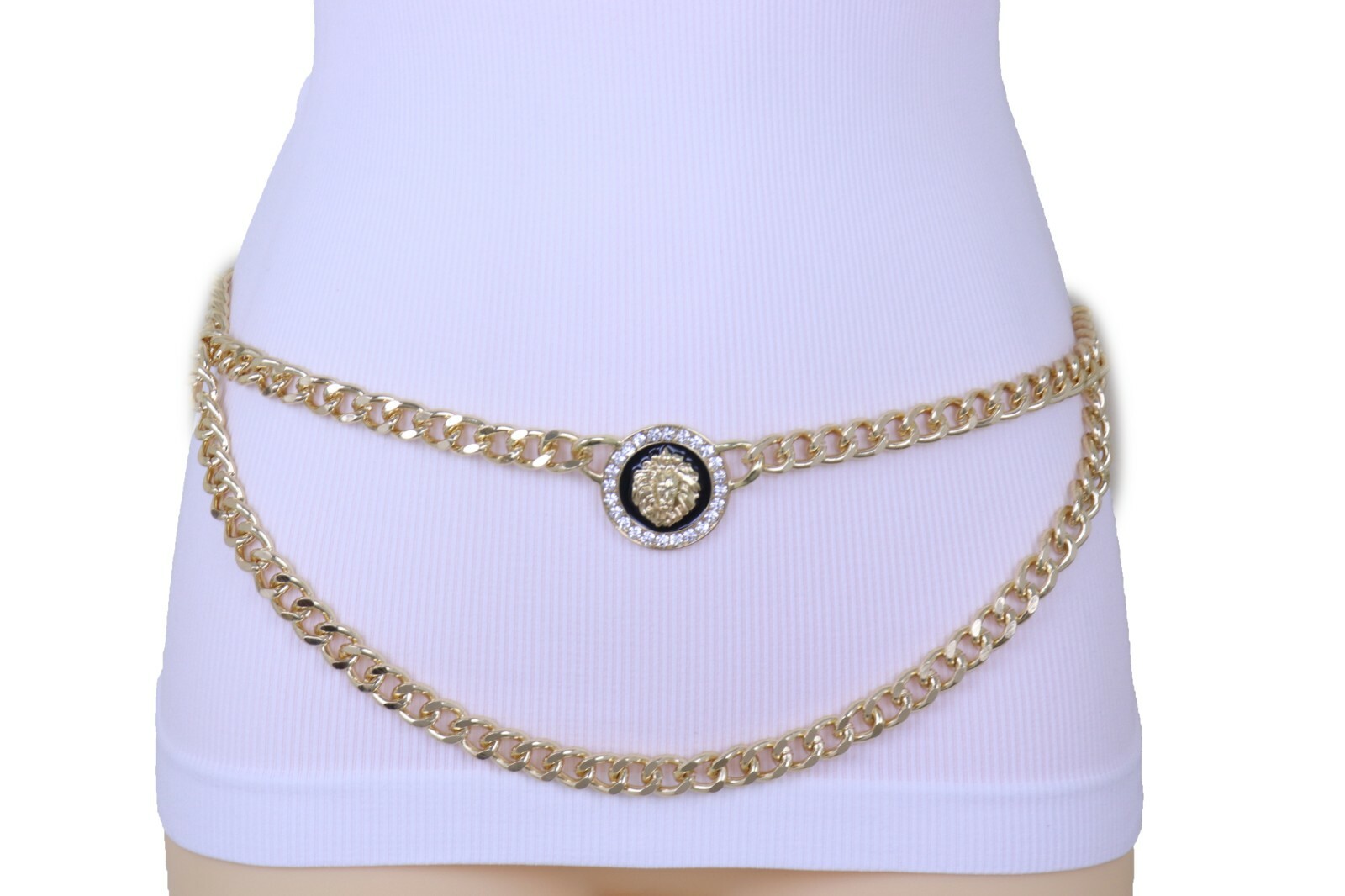 Women Sexy Fashion Belt Gold Metal Chain Lion Charm Buckle Plus Size ...