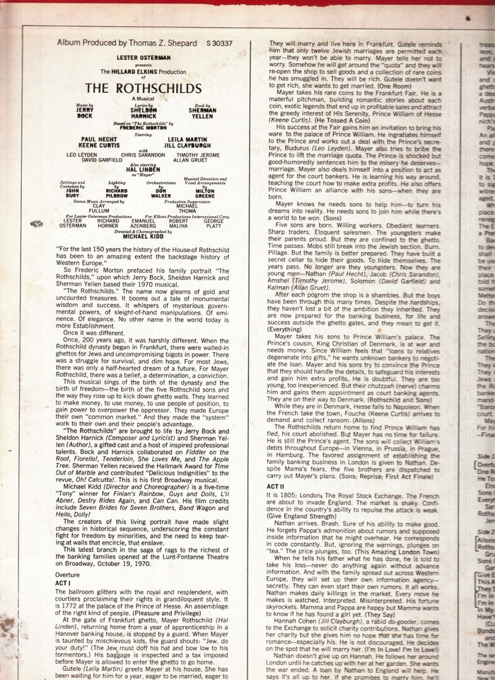 Rare-The Rothschilds-1970 Original Broadway Cast-[571]-Made In USA ...