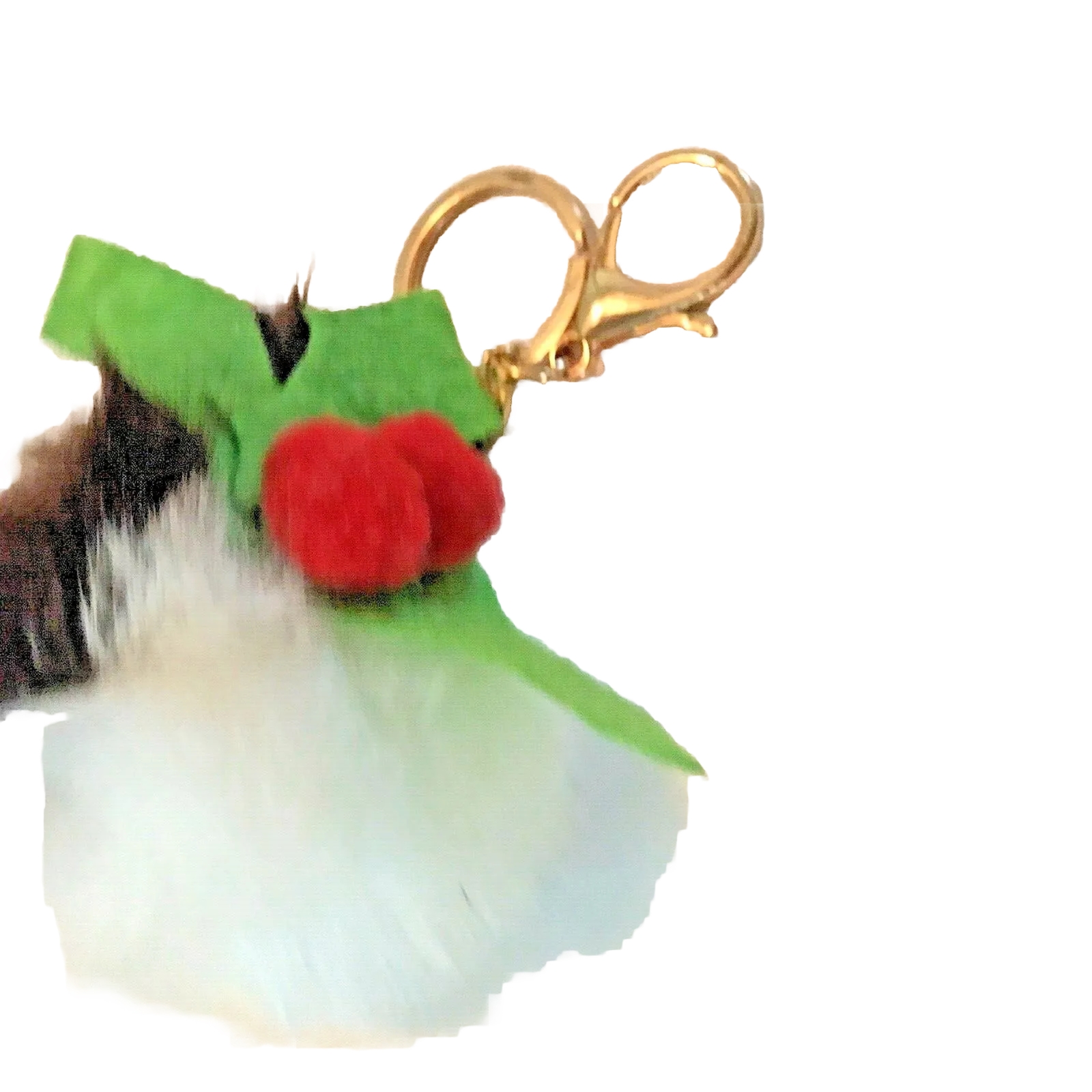 Christmas Poof KEYCHAIN Keyfob CLASP GOLD FUR BALL Furry POM POM J1017 ...