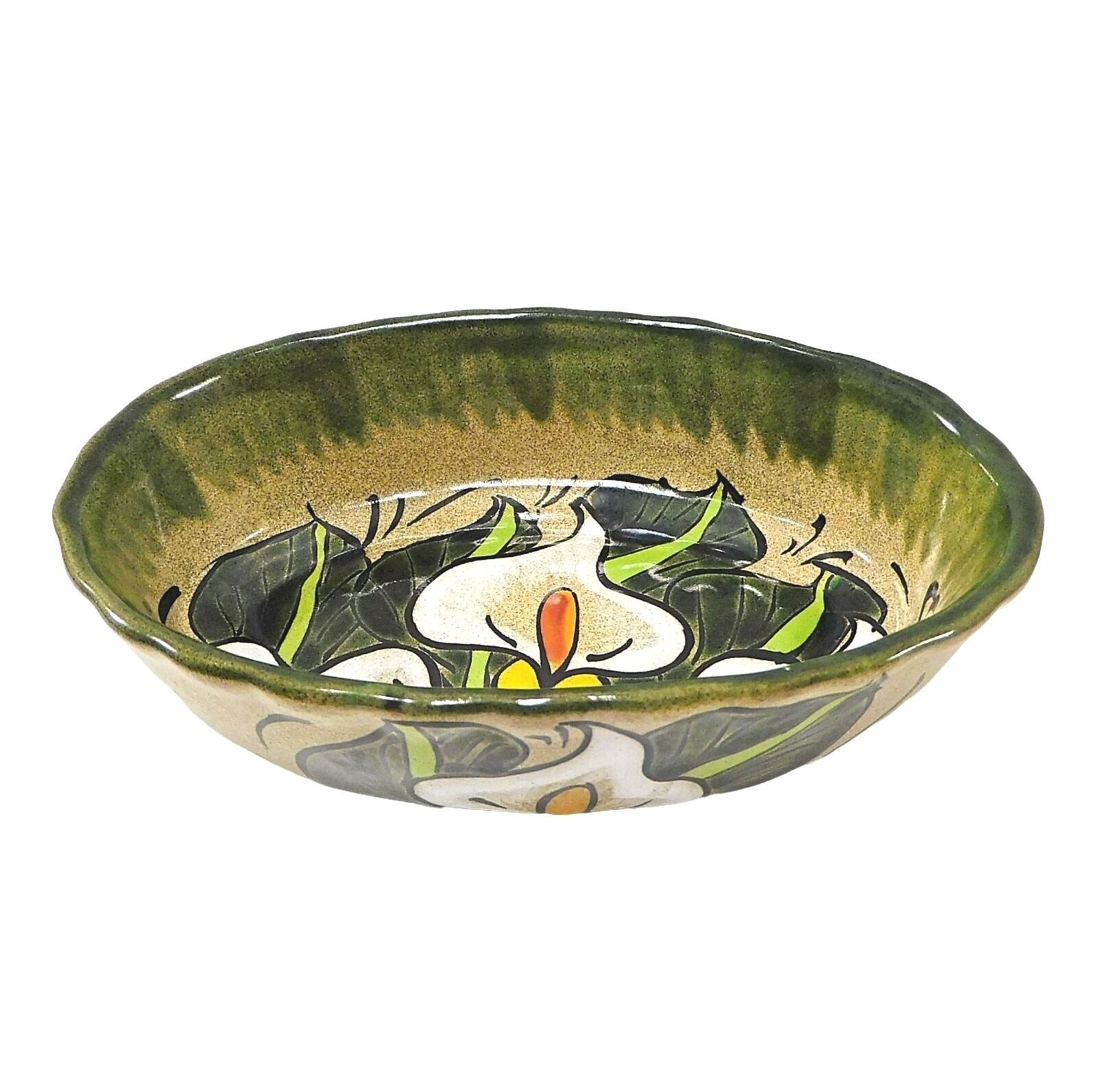 Mexican Talavera Calla Lily Flower Pottery Oval Bowl Hand Painted 7.25 ...