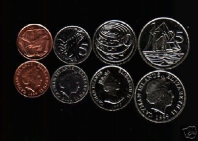 CAYMAN ISLANDS 1 5 10 25 CENTS 1992 - 2008 QUEEN BIRD PRAWN TURTLE SHIP ...