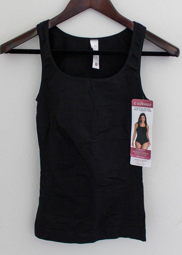 Curveez Shaper Tank Top XL Black Tummy Control Square Neck Smoothing ...