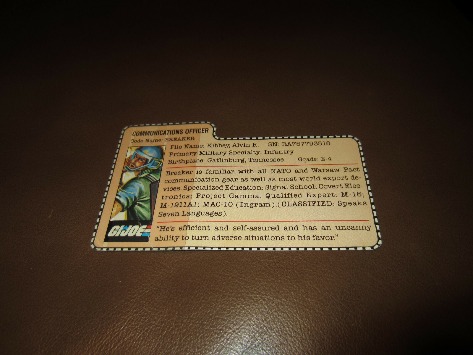 GI JOE FILE CARD 3 3/4" Action Figure Communications Officer VINTAGE ...