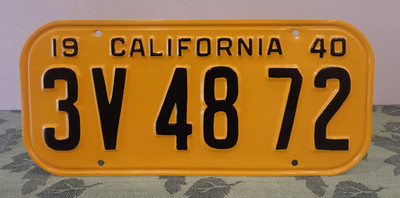 Vintage Orig. CALIFORNIA 1940 LICENSE PLATE "3V 48 72" VERY NICE | eBay