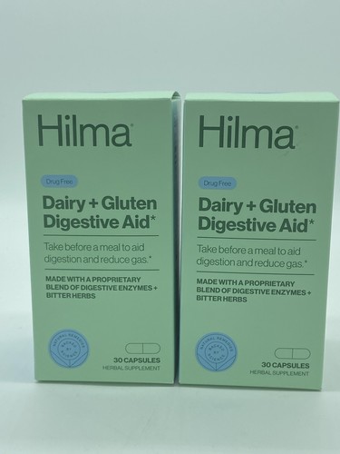 (2) Hilma Dairy + Gluten Digestive Aid, Enzymes, Vegan 30 Caps - Exp ...