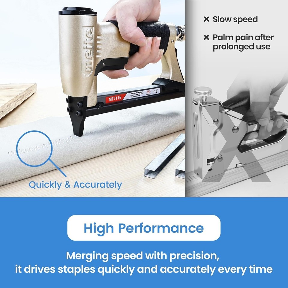 meite MT7116 Pneumatic Staple Gun 22 Gauge 1/4" to 5/8" Air Upholstery ...