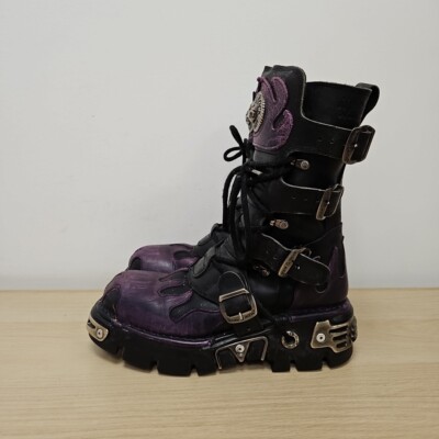 New Rock Reactor Purple Flames Leather Punk Chunky Platform Shoes Sz Uk ...