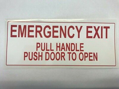 Bus Coach Sticker Label Sign Legal Letter EMERGENCY EXIT PULL HANDLE ...