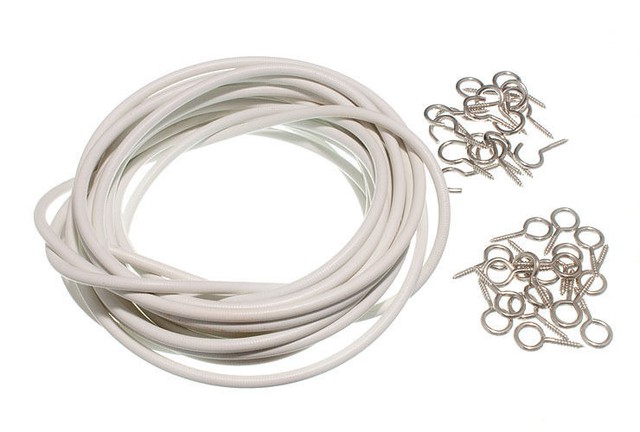 Curtain Net Expanding Wire White 13 Metre 13m With 18 Hooks & 18 Eyes ...