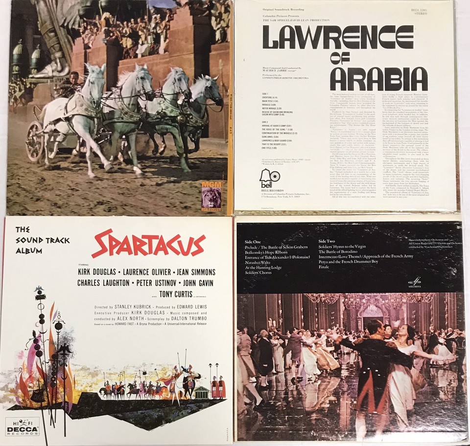 EPIC Film Scores 4 LP Lot Ben-Hur Lawrence of Arabia Spartacus War ...