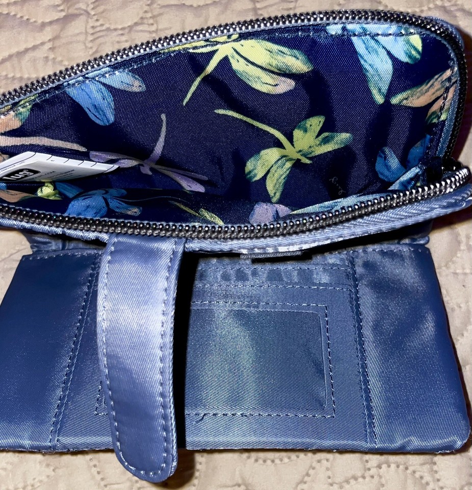 Lug Wallet Tram 2 Blue Snap 9 CC Sleeves ID Window 2 Zip Pocket ...
