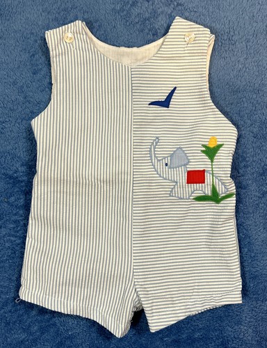 Vintage Thomas Jon Jon Shortall 6-9 Months Romper Blue Stripe Appliqué ...