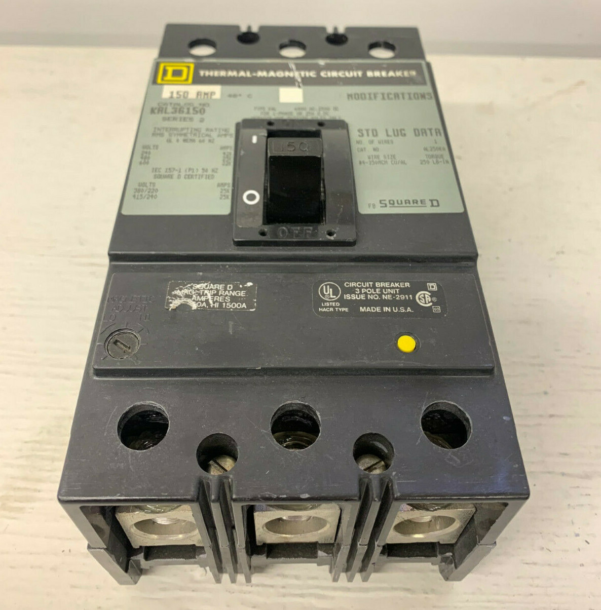 KAL36150 Square D 150 Amp 600V 3 Pole Feed Thru Circuit Breaker Line ...