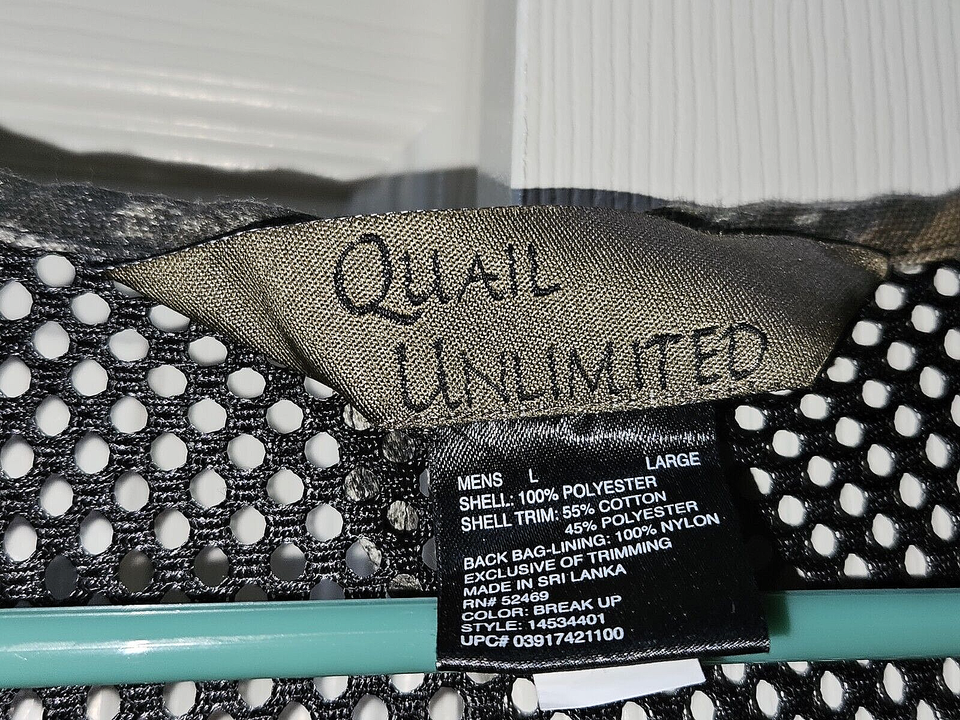 QUAIL UNLIMITED MEN'S CAMO HUNTING SUMMER WEIGHT NYLON MESH SIZE LARGE ...