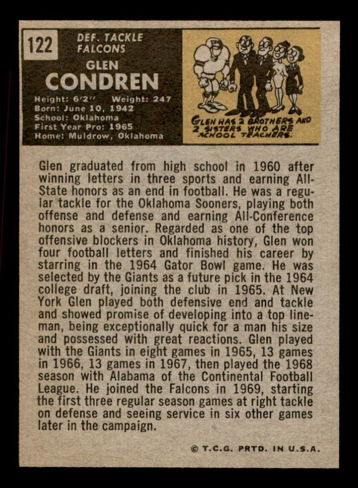 1971 Topps Football #122 Glen Condren NM/MT *d5 | eBay