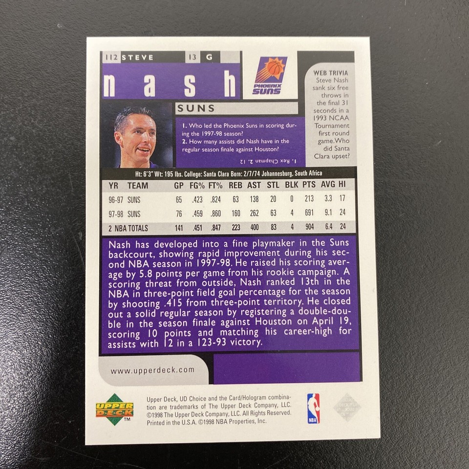 1998-99 Upper Deck UD Choice Basketball Steve Nash Card #112 Phoenix Suns | eBay
