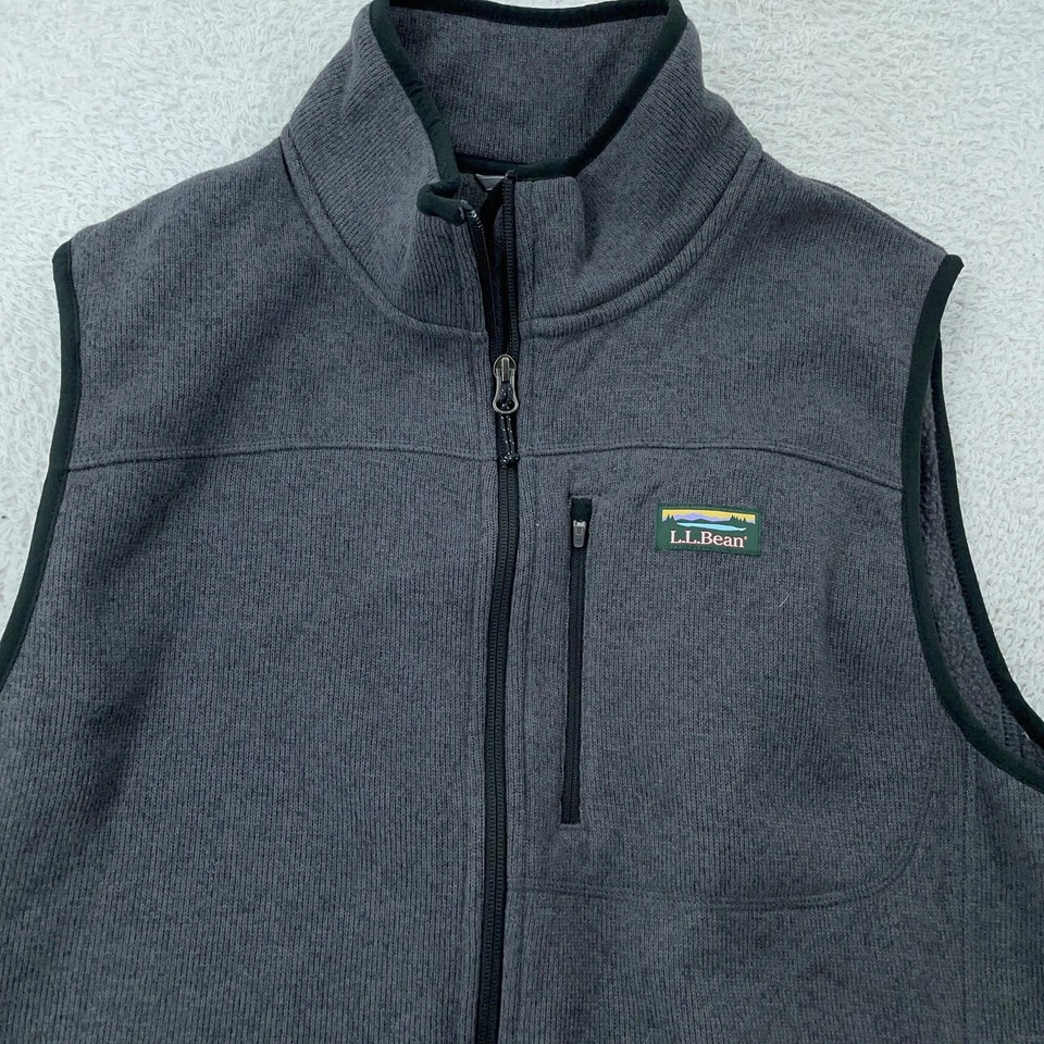 L.L. Bean Sweater Fleece Vest Mens Large Gray Slightly Fitted Full Zip ...