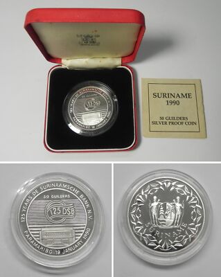 1990 Suriname 50 Guilders Silver PROOF Coin in Box w/COA #2 | eBay