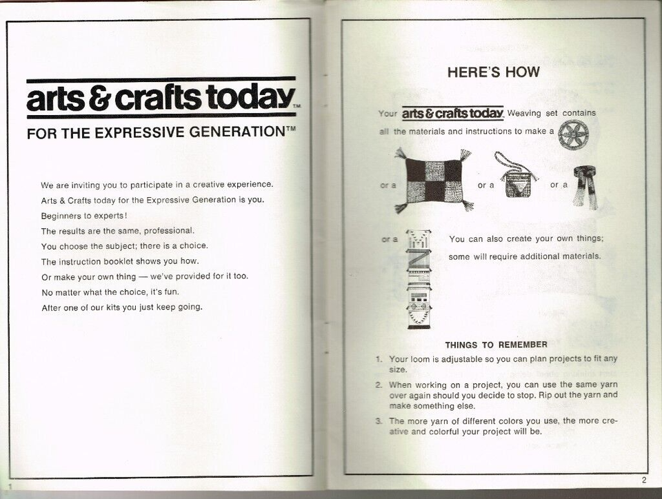 Weaving Instruction Booklet ONLY Hasbro Arts & Crafts Today 1971 ...