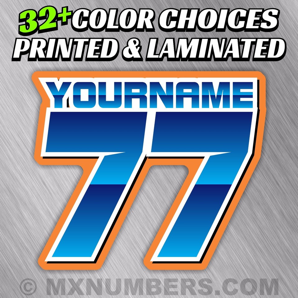 3 Custom Racing Number & Name Plate Decals 4 Colors SX MX ATV Go Kart ...