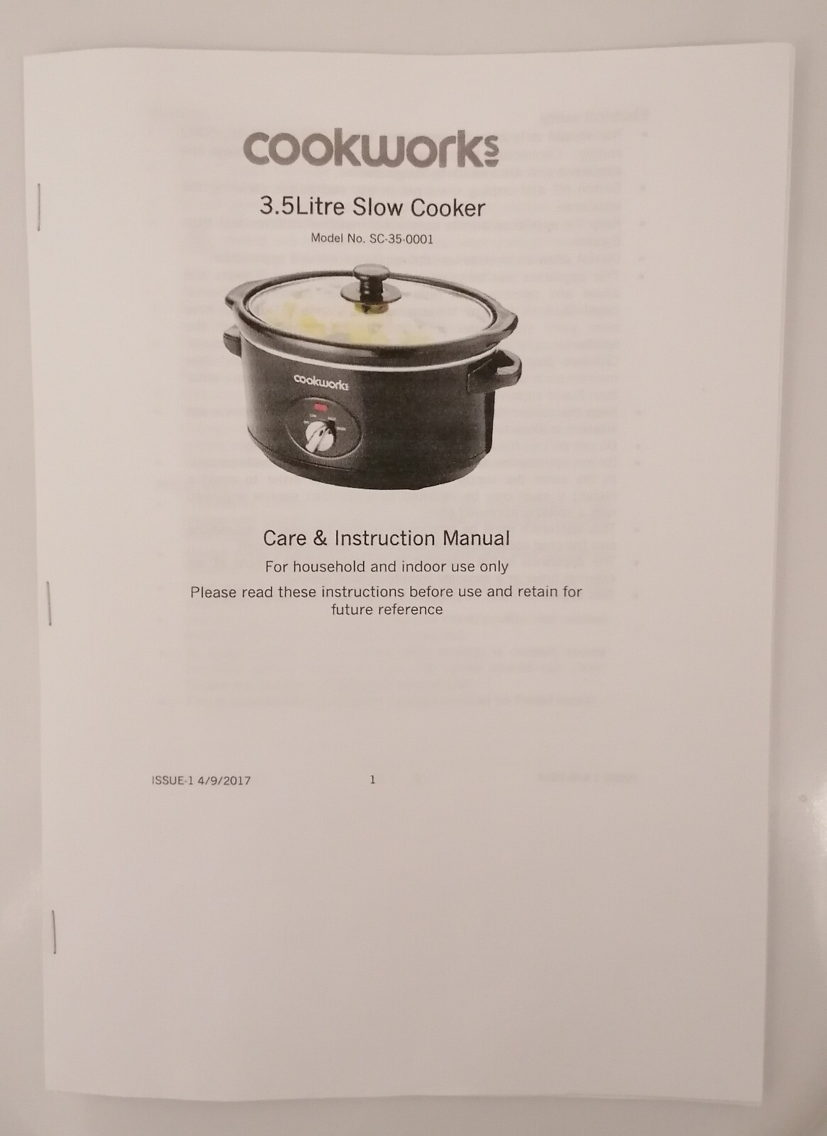 "Cookworks" (SC-35-0001) 3.5 Litre Slow Cooker Care And Instruction ...