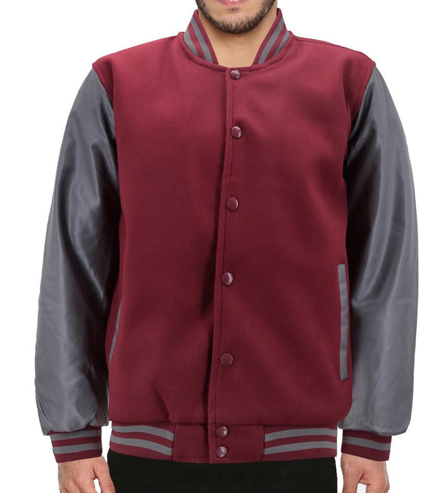 Men's Classic Snap Button Vintage Baseball Letterman Varsity Jacket LMJ ...