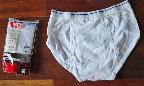 🧺 DOUBLESEAT White Briefs with Fierce 3-stripe Waistband | NIP Gunze YG ...