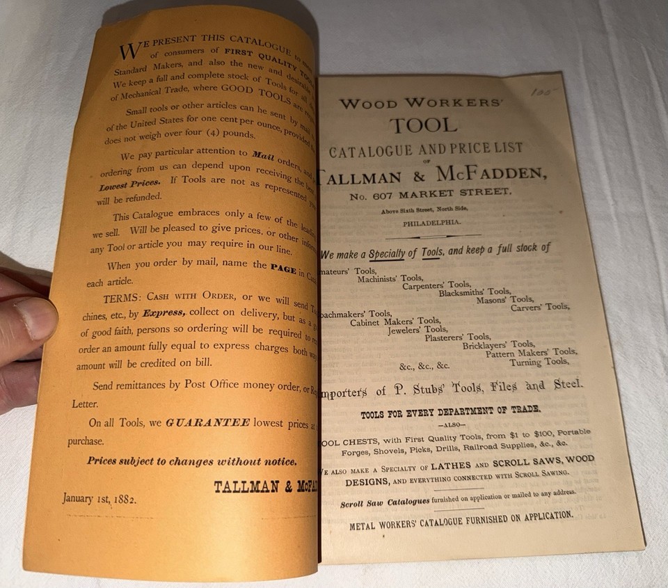 ANTIQUE 1882 TALLMAN & McFADDEN WOOD WORKER TOOLS CATALOG CARPENTER ...