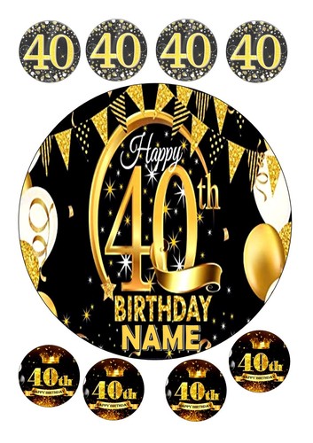 40th BIRTHDAY NO 2 CAKE TOPPER ROUND EDIBLE ICING FROSTING 7.5"+8 ...