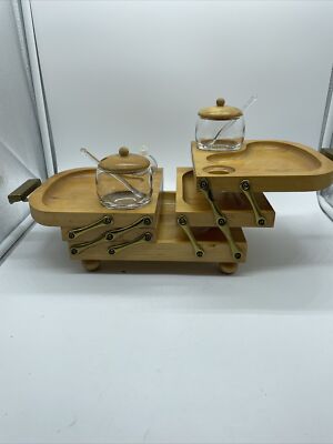 Karoff Fold-Away 3 tier wood buffet with condiment set mid-century | eBay