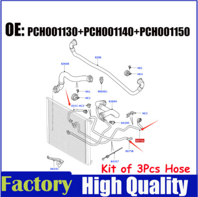3Pcs Radiator Hose for Land Rover Range 03-05 M62 PCH001130 PCH001140 ...
