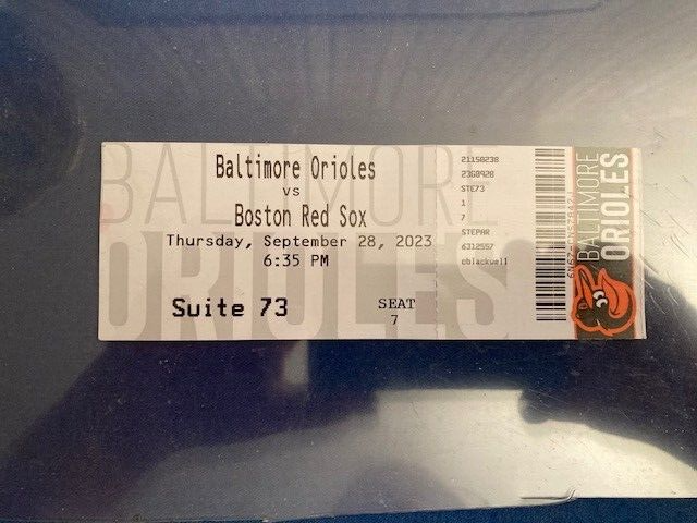 BALTIMORE ORIOLES 9/28/23 full ticket stub WIN AL EAST TITLE GAME ...