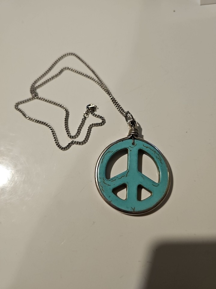 Vintage Turquoise Peace Sign Necklace Chunky Statement Necklace | eBay