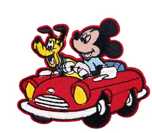 MICKEY MOUSE & PLUTO - RED CAR - Embroidered Iron-On/Sew Patch | eBay