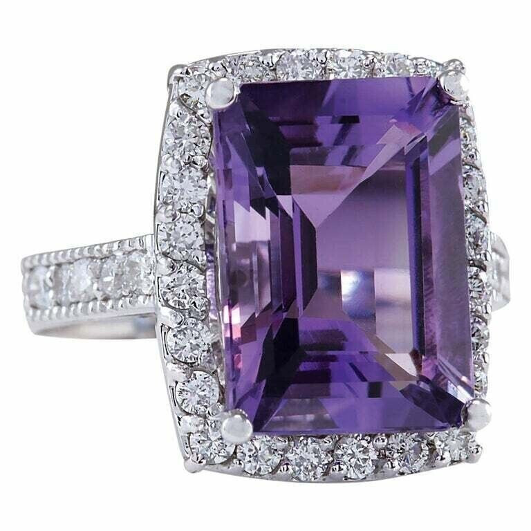 Art Deco Halo Style Transparent Purple Emerald CZ Studded Ring In ...