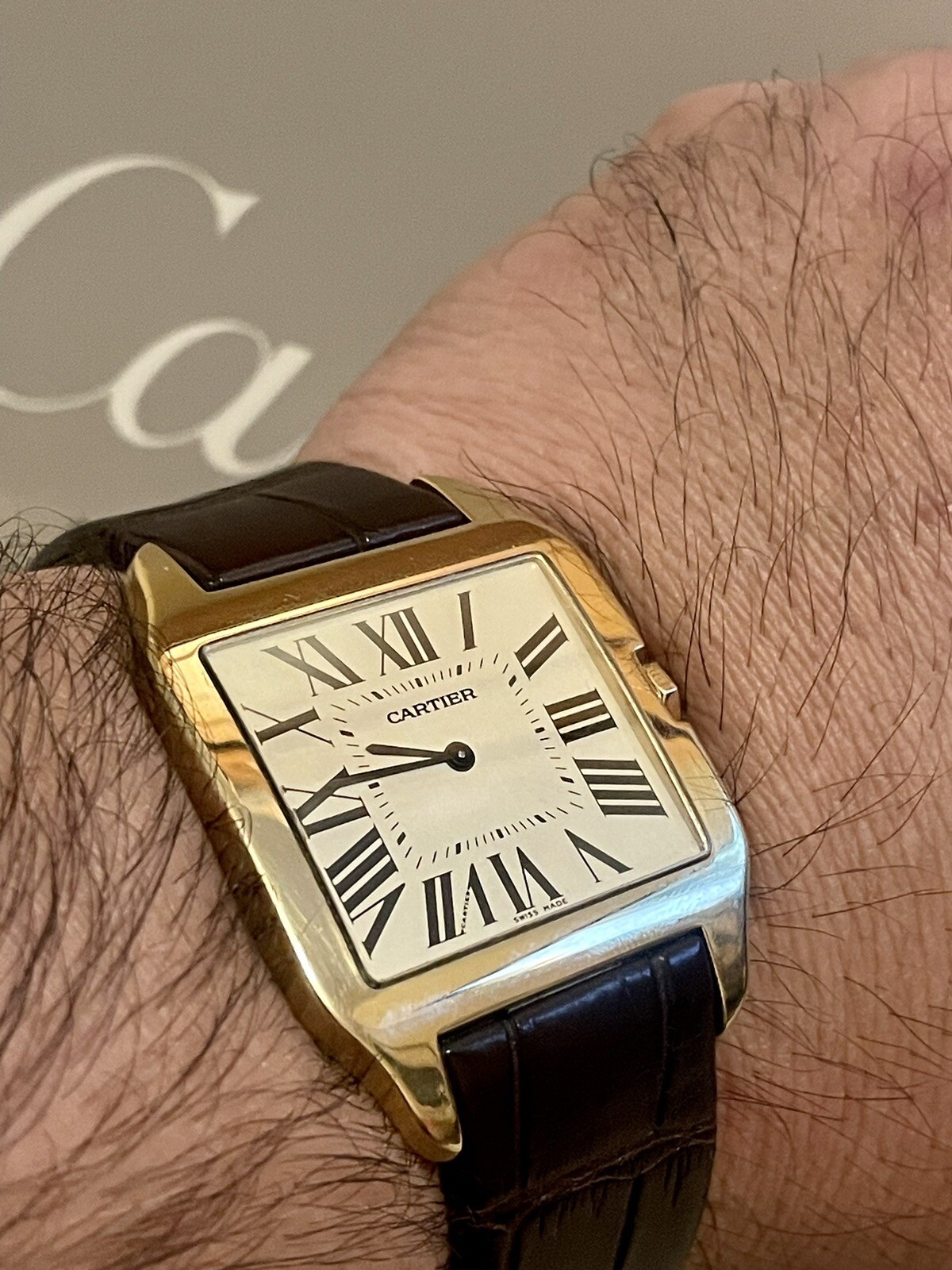 Cartier Santos Dumont 2649 White Roman 18k 35mm Yellow Gold Watch | eBay UK