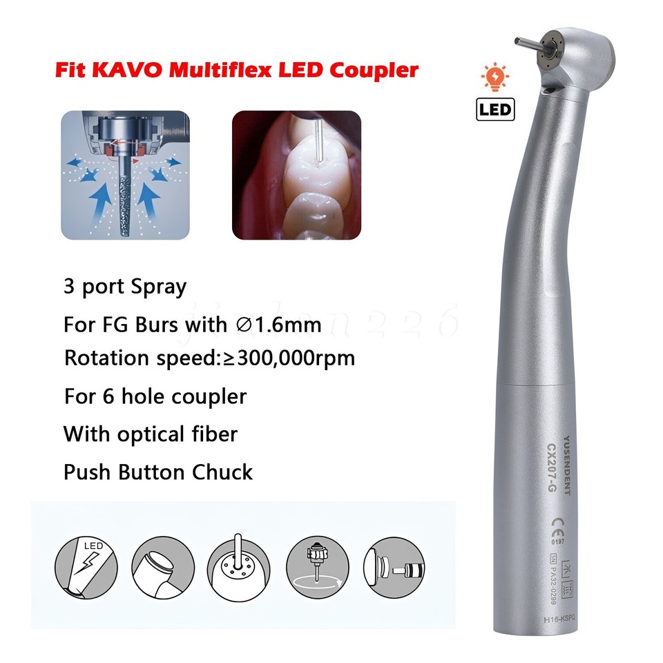 COXO Dental Air Turbine High Speed LED Handpiece 6 holes Coupling Fit ...