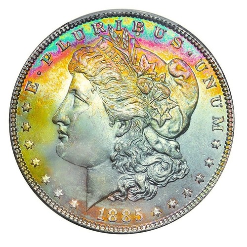 1885-P CAC MS64 MORGAN $ PRETTY BRIGHT COLORFUL RAINBOW (VIDEO) | eBay