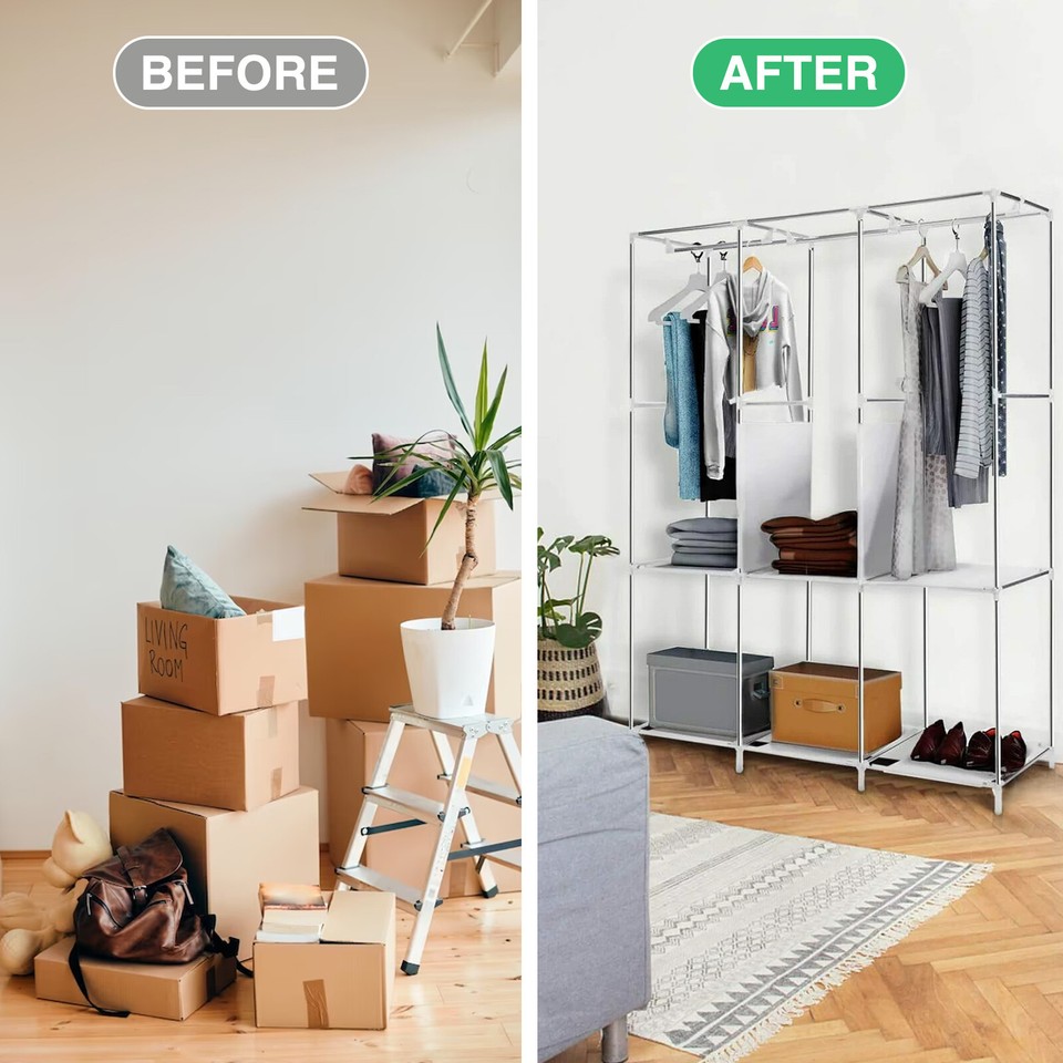 67" Portable Clothes Storage Closet Organizer Wardrobe Rack Shelf ...