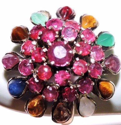 Estate vintage 14k Gold Multi Gemstone Ruby, Emerald Dome Thai Princess ...